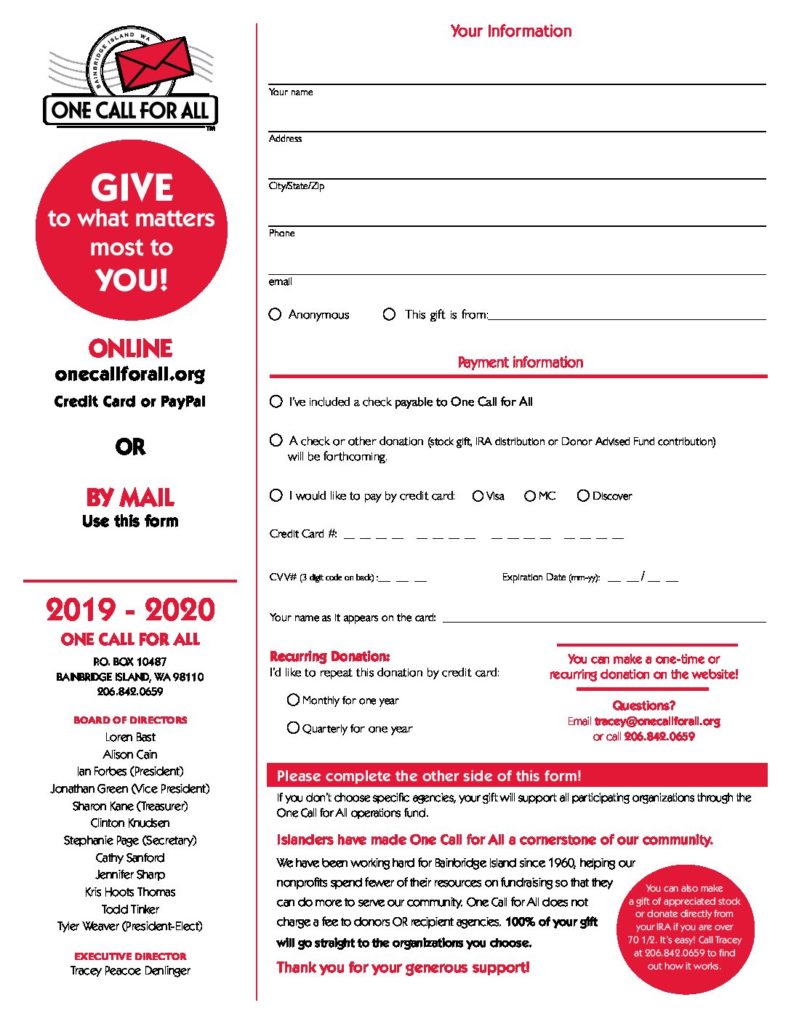 OCFA2 ONLINE DONOR FORM 2019 – One Call for All
